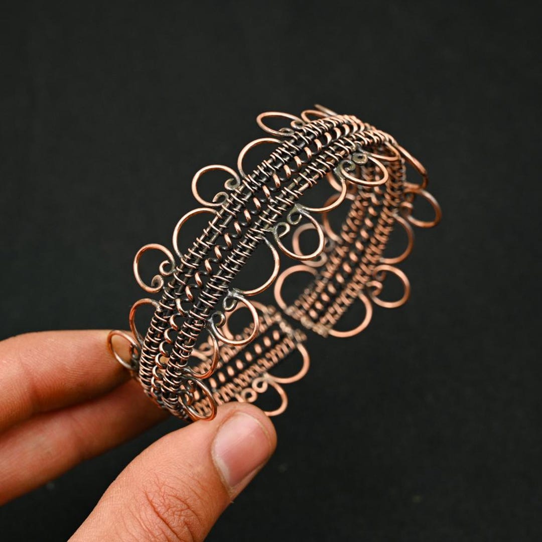 Handmade Copper Wire Wrapped Cuff Bracelet: Adjustable Bangle - Etsy