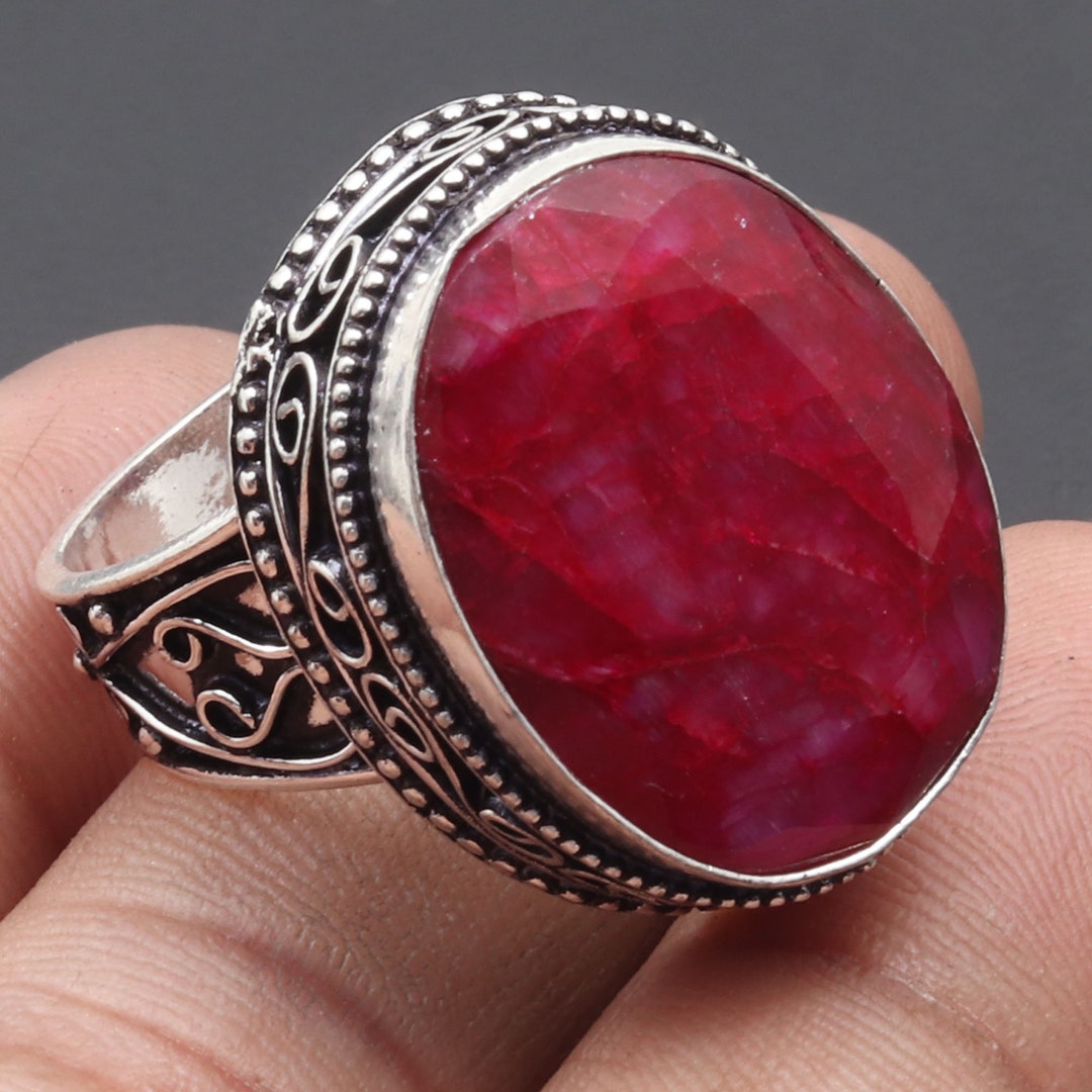 Antique Style Ruby Quartz Ring: Sterling Silver Plated Gemstone Jewelry ...