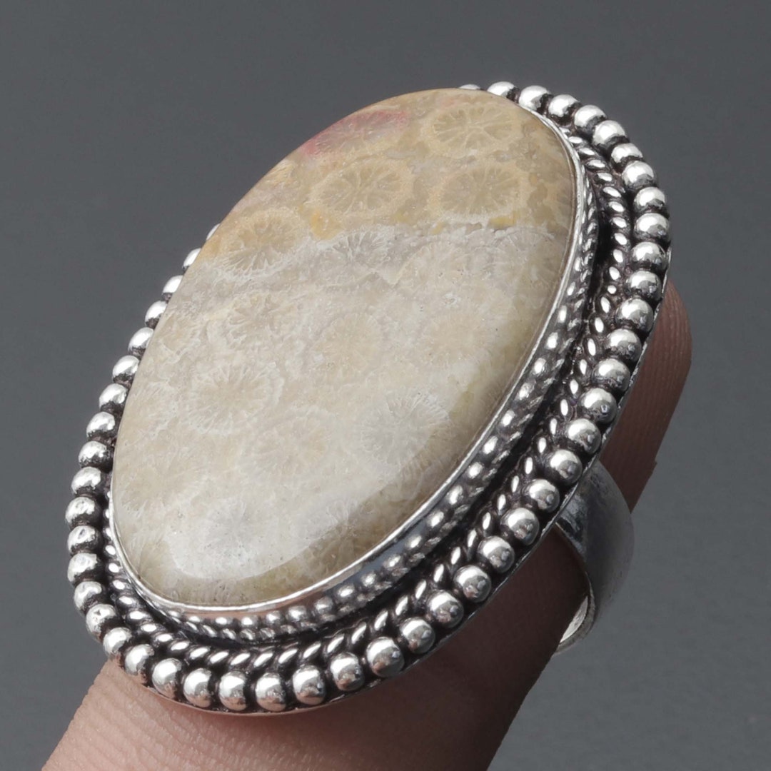 Fossil Coral Ring Woman Gemstone Ring Antique Jewellery Gift - Etsy