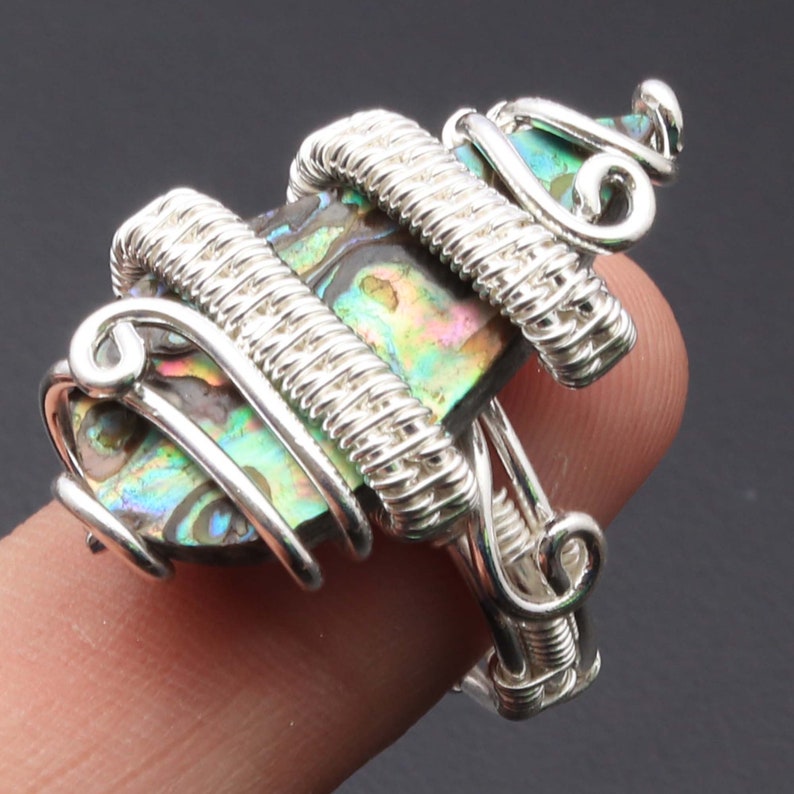 Abalone Shell Ring Woman Ring Wire Wrapped Ring Sterling - Etsy