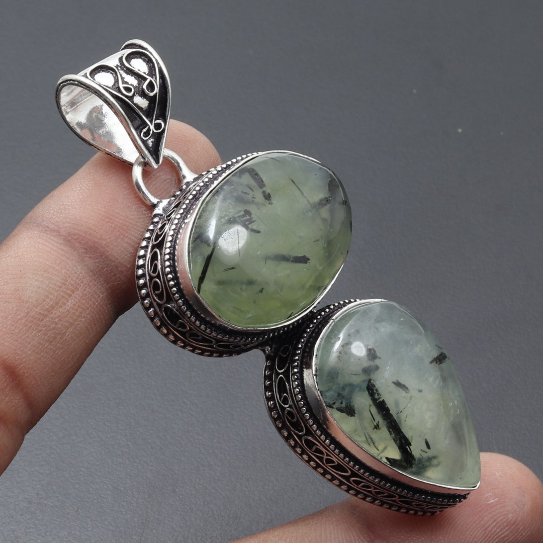 Moss Prehnite Gemstone Pendant, Big Size Gemstone Vintage Style Pendant ...