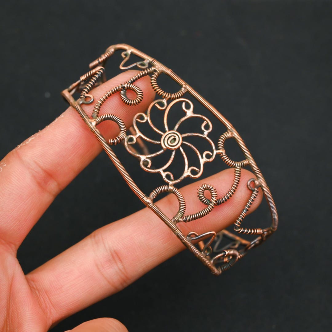Copper Wire Wrap Cuff Bracelet Copper Wire Wrapped Adjustable Cuff Gemstone Bangle Copper Wire ...