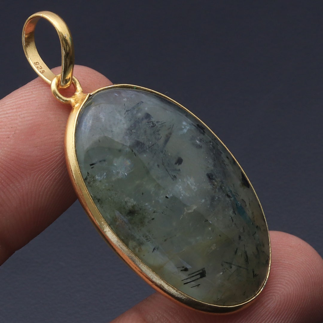 Moss Prehnite gemstone Handmade gold Plated pendant Woman - Etsy UK