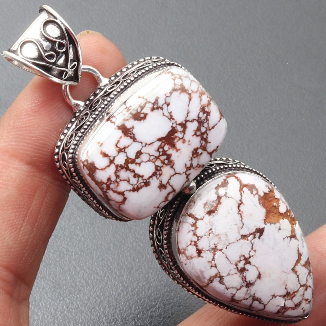 White Buffalo Turquoise Gemstone Pendant, Big Size Gemstone Vintage ...