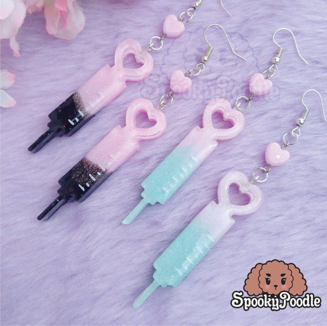 Heart Syringe Earrings Menhera Pastel Goth Kawaii Fairy Kei Harajuku ...
