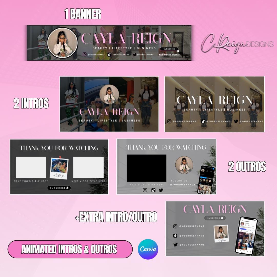 Youtube Branding Kit, Banners, Intro, Outro, Youtube, Canva Template ...