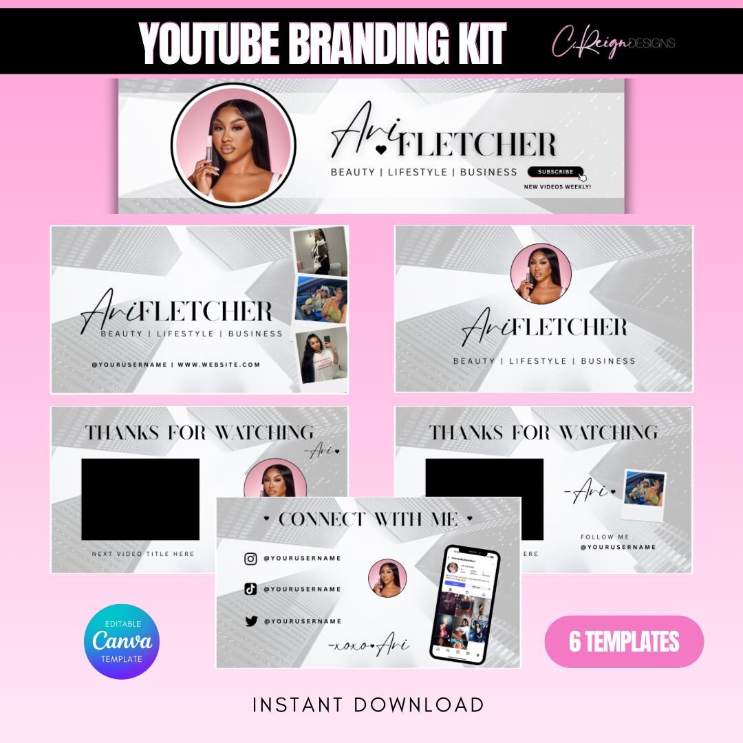 Youtube Branding Kit, Banners, Intro, Outro, Youtube, Canva Template ...
