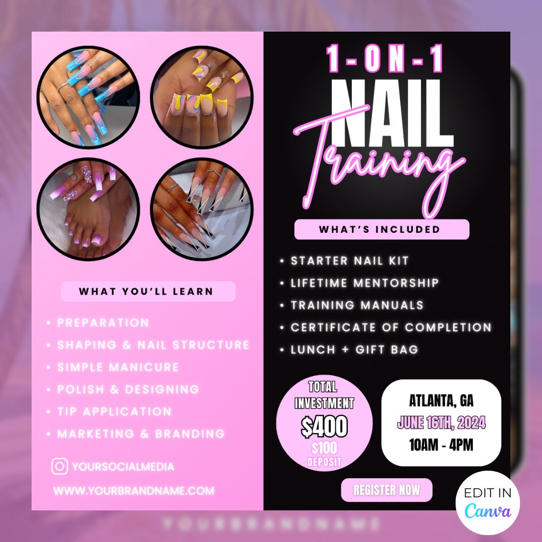 Nail Class Flyer, Nail Training Flyer, 1 on 1 Nail Class, Nail Course Template, Nail Tech ...