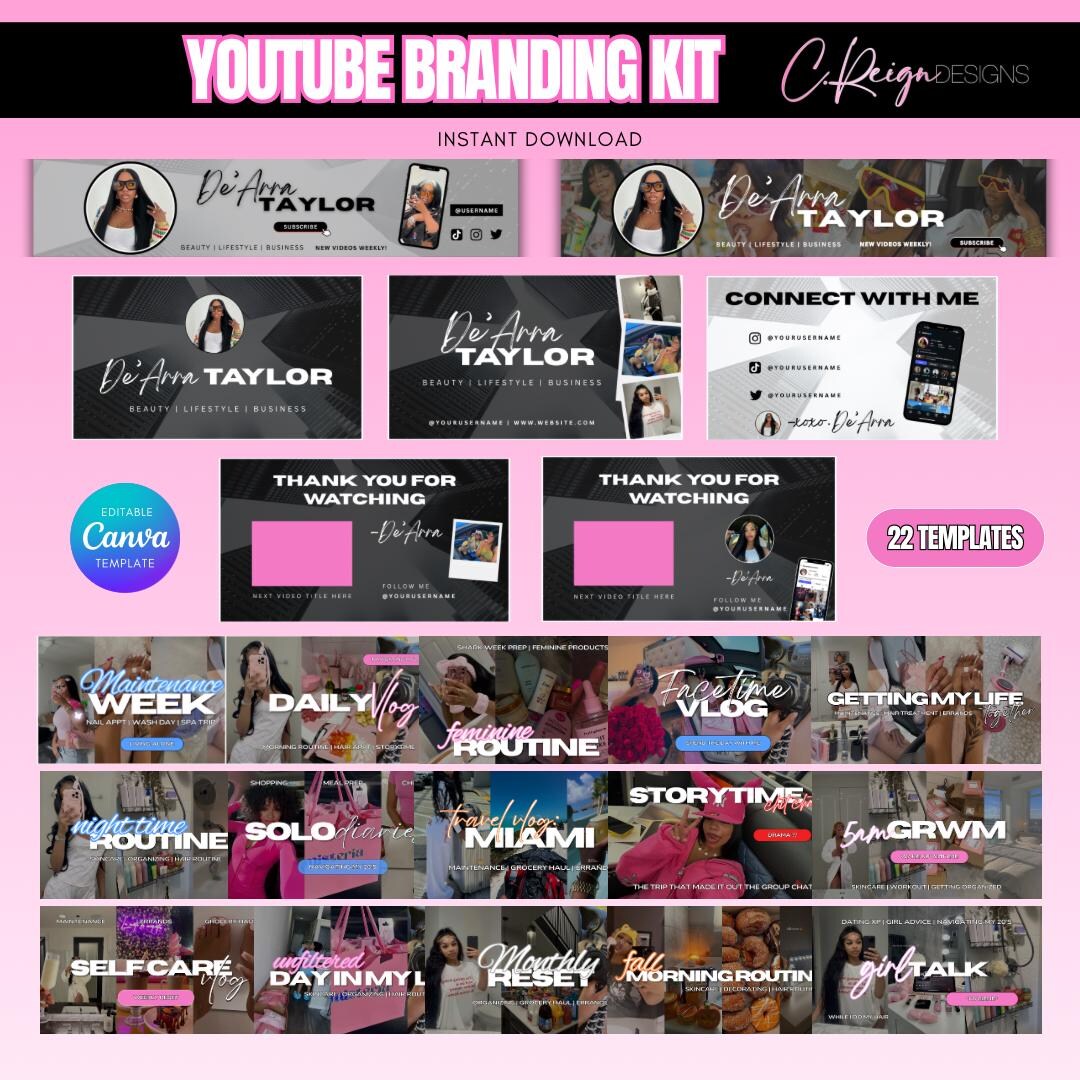 Youtube Branding Kit, Banners, Intro, Outro, Youtube Thumbnails, Canva ...