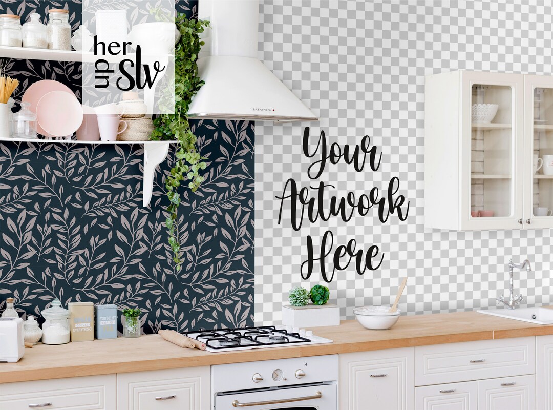 Kitchen Wallpaper Mockup Template PSD - Kitchen Wall Mockup Photoshop ...