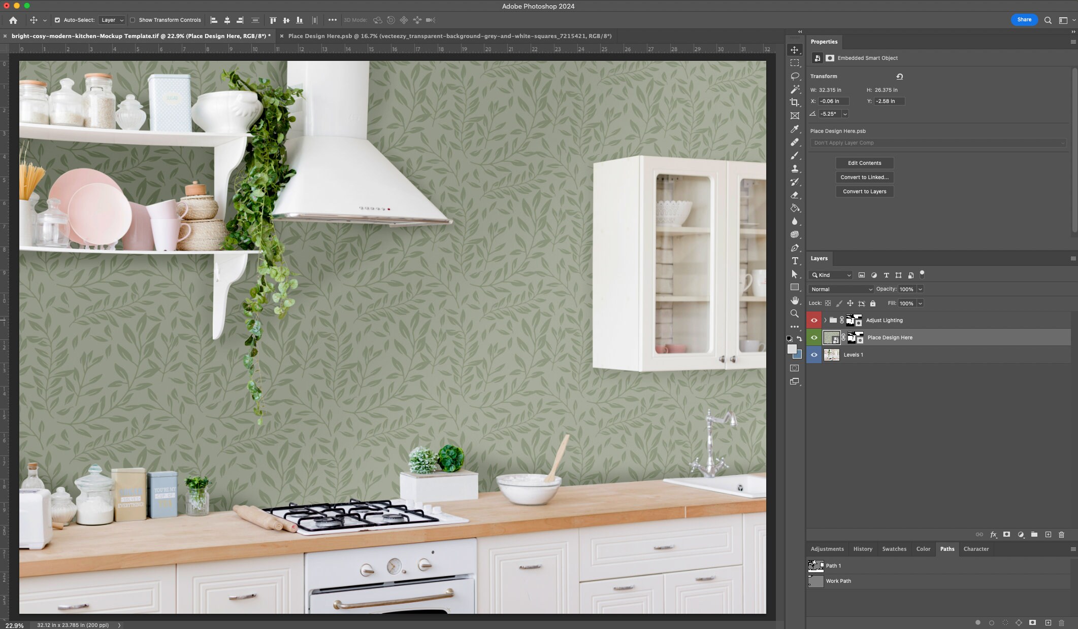 Kitchen Wallpaper Mockup Template PSD - Kitchen Wall Mockup Photoshop ...