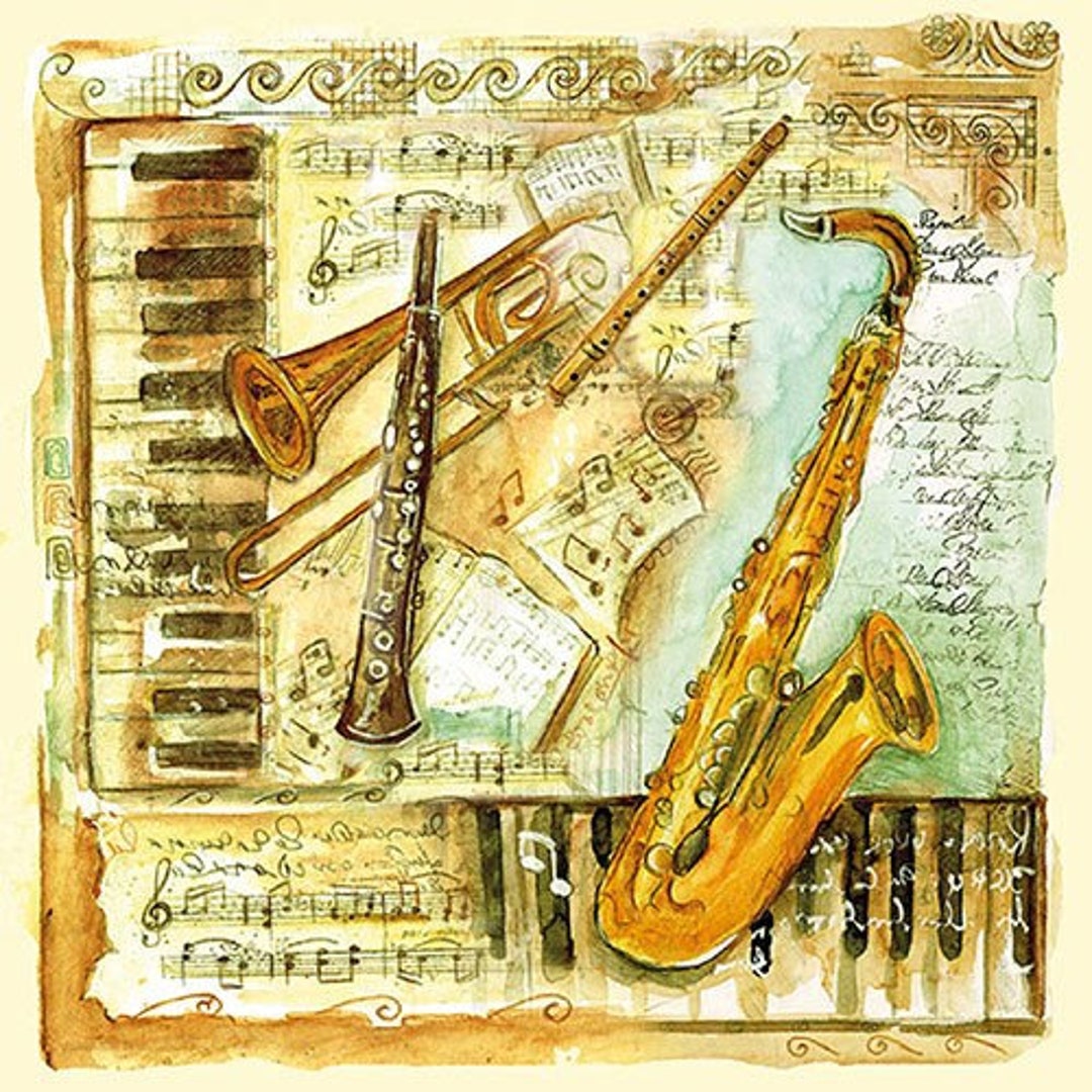 4 Individual Music Decoupage Napkins. Musical Instruments Paper Craft ...