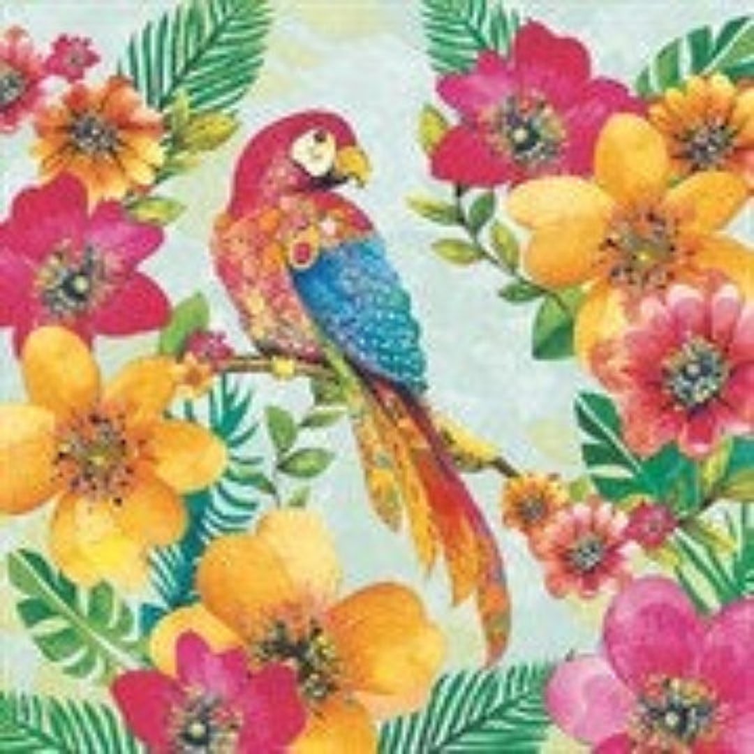 4 Individual Bright Bird Decoupage Napkins. Tropical Parrot Paper Craft ...