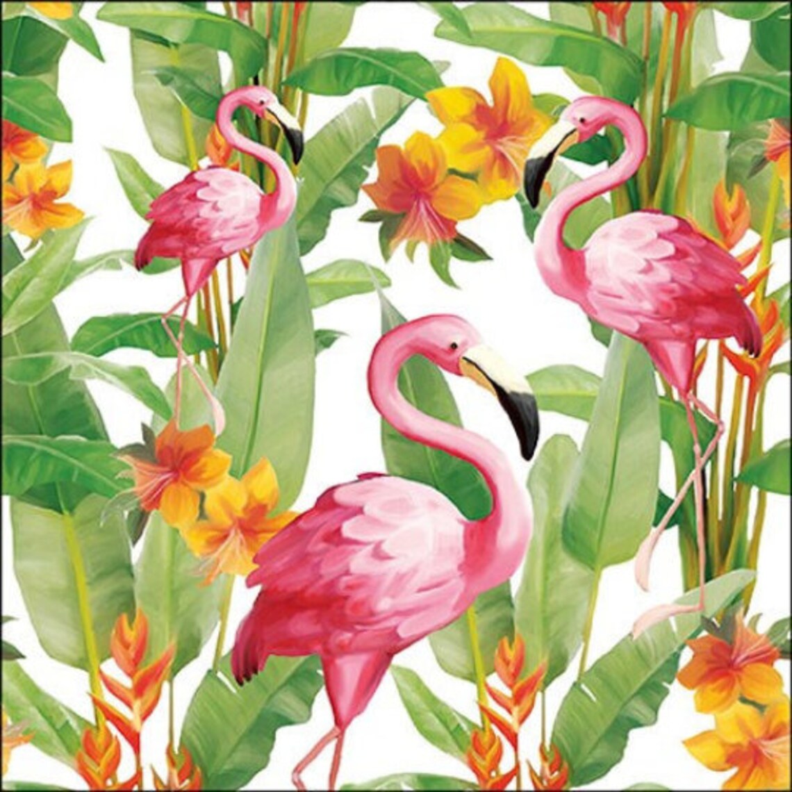 4 Individual Flamingo Decoupage Napkins. Tropical Floral Flamingo Paper ...