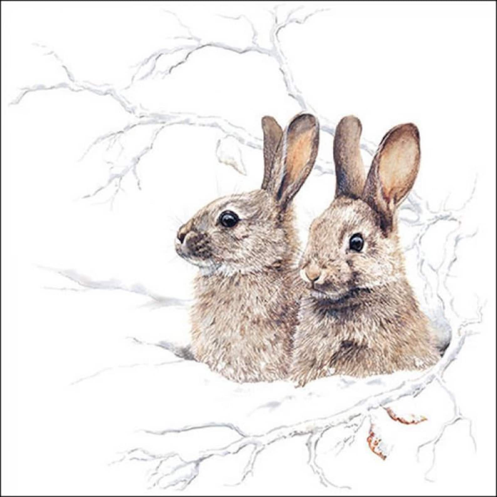 4 Individual Christmas Decoupage Napkins. Vintage Bunnies in - Etsy UK