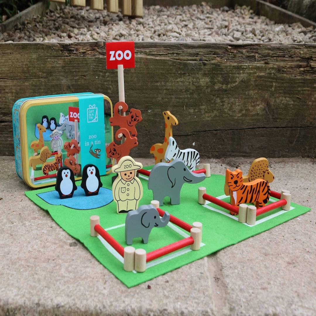 Zoo in a Tin Montessori Wooden Play Set, Learn and Play Set for Younger ...