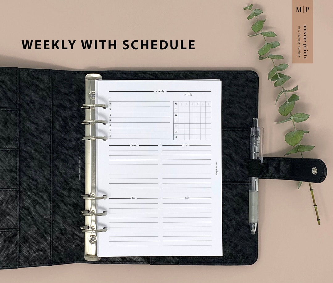 Vertical Weekly Schedule Planner Inserts - Printed, Undated, A5 - Etsy