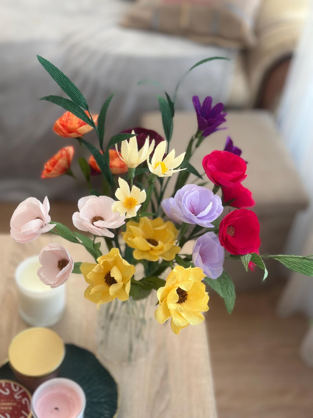 Handmade Crepe Paper Flower Bouquet: Bright Mixed Floral Arrangement - Etsy