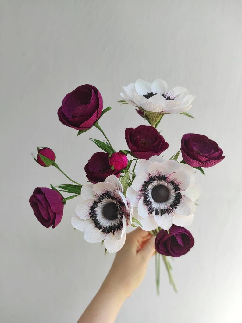 Crepe Paper Flowers Bouquet for Home Decor Burgundy Flowers | Etsy