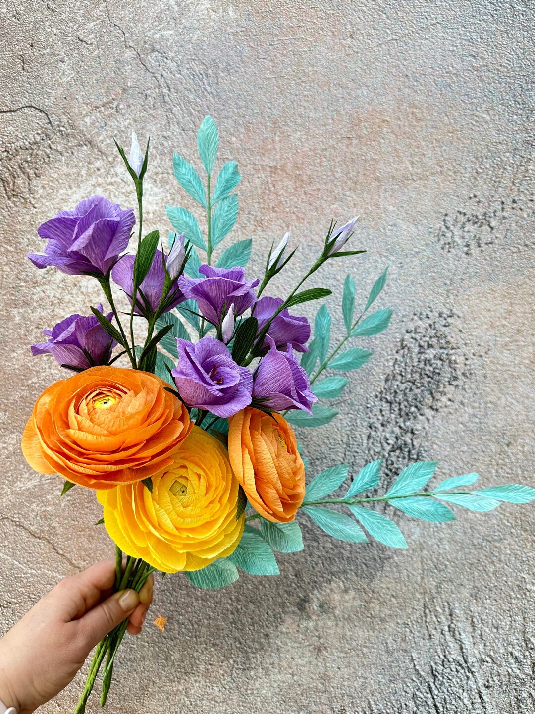 Magical Paper Flower Fall Bouquet, Crepe Paper Orange Ranunculus and ...