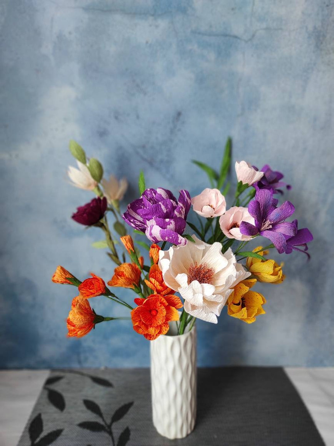 Handmade Bright Crepe Paper Flower Bouquet, Home Decor - Etsy