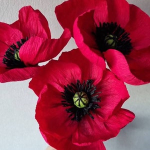 Red Paper Poppies for Home Decoration, Crepe Paper Flowers for Vase ...