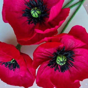 Red Paper Poppies for Home Decoration, Crepe Paper Flowers for Vase ...