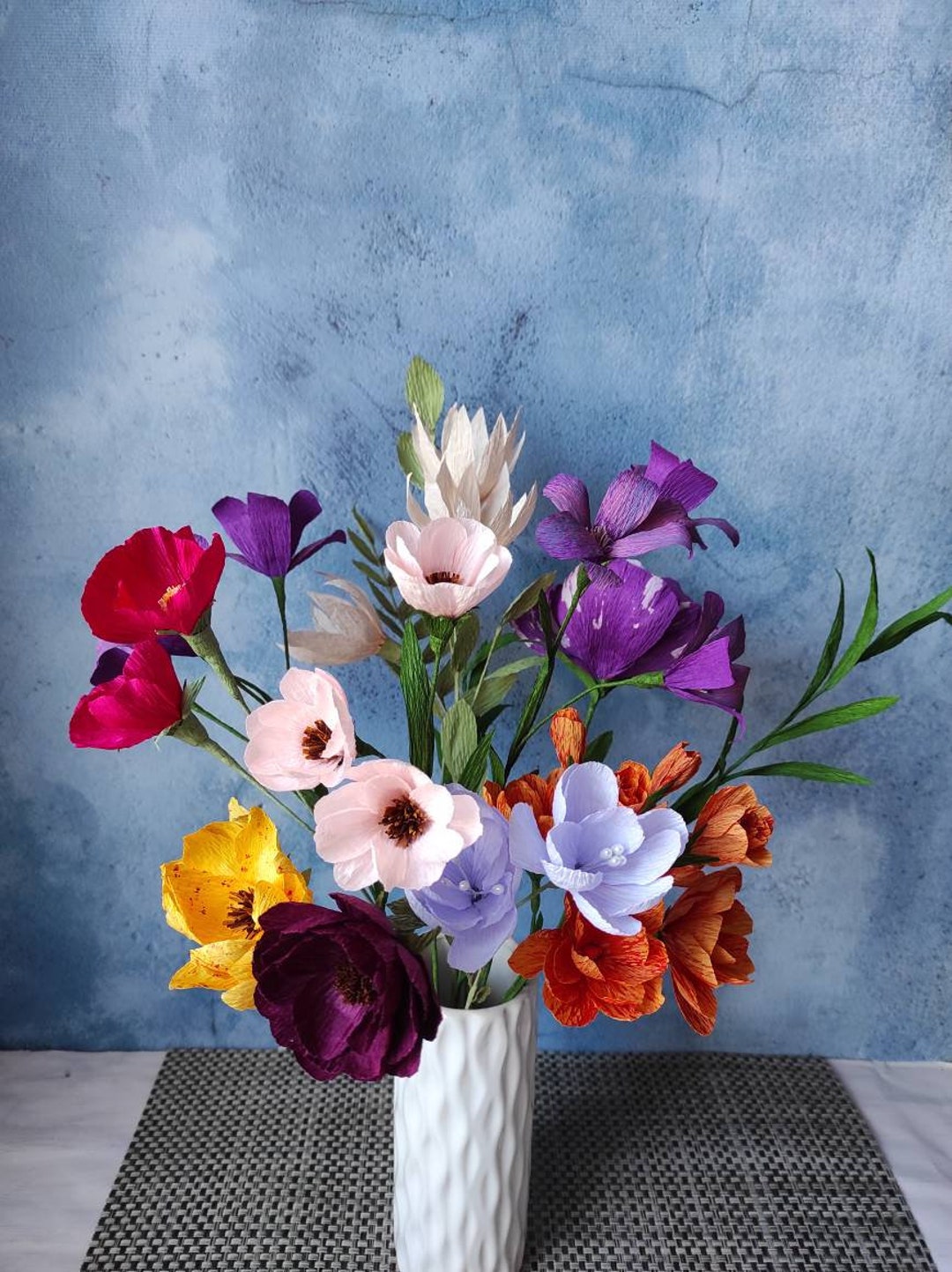 Crepe Paper Flower Bouquet: Handmade Floral Arrangement, Birthday Gift ...