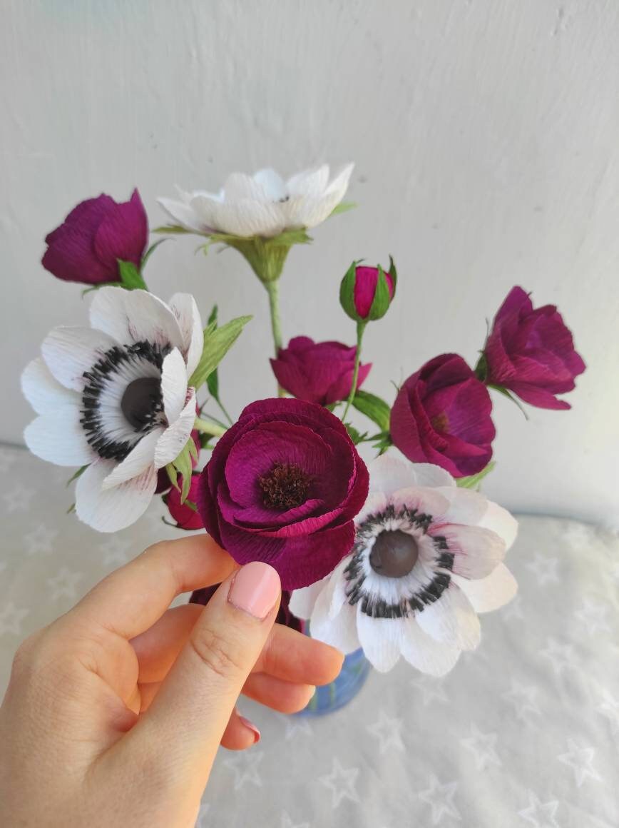 Crepe Paper Flowers Bouquet for Home Decor Burgundy Flowers | Etsy