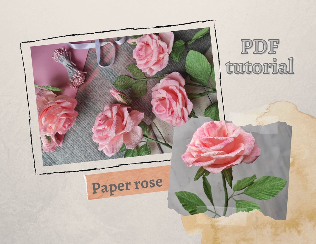 PDF Paper Flower Tutorial, Diy Paper Rose, Hand Made Pink Paper Rose ...