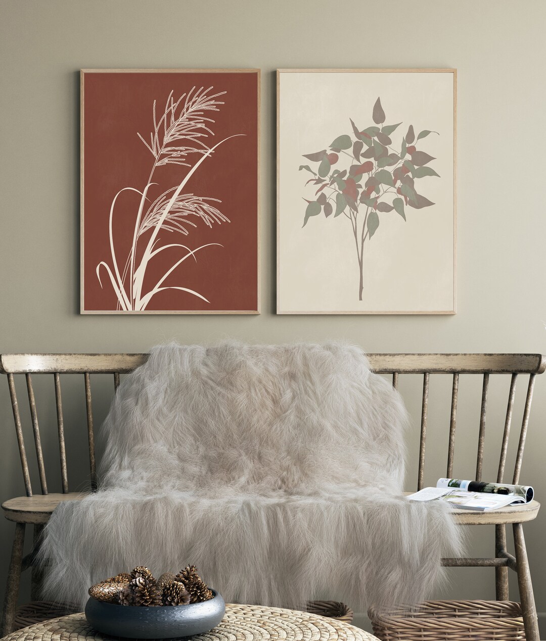 Set of 2 Terracotta Botanical Prints Minimalist Neutral Wall - Etsy