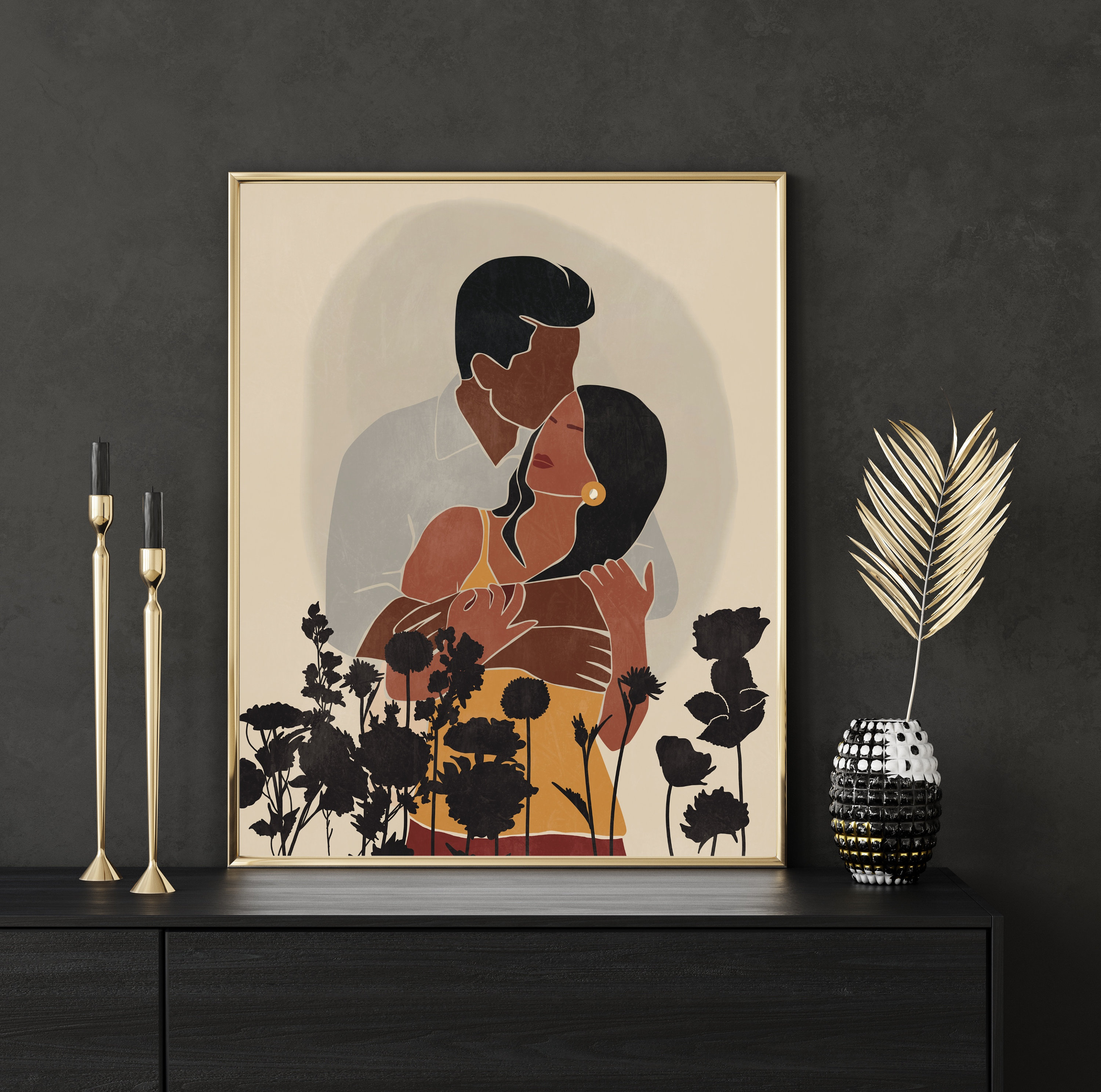 Abstract couple prints Romantic bedroom wall decor Boho | Etsy