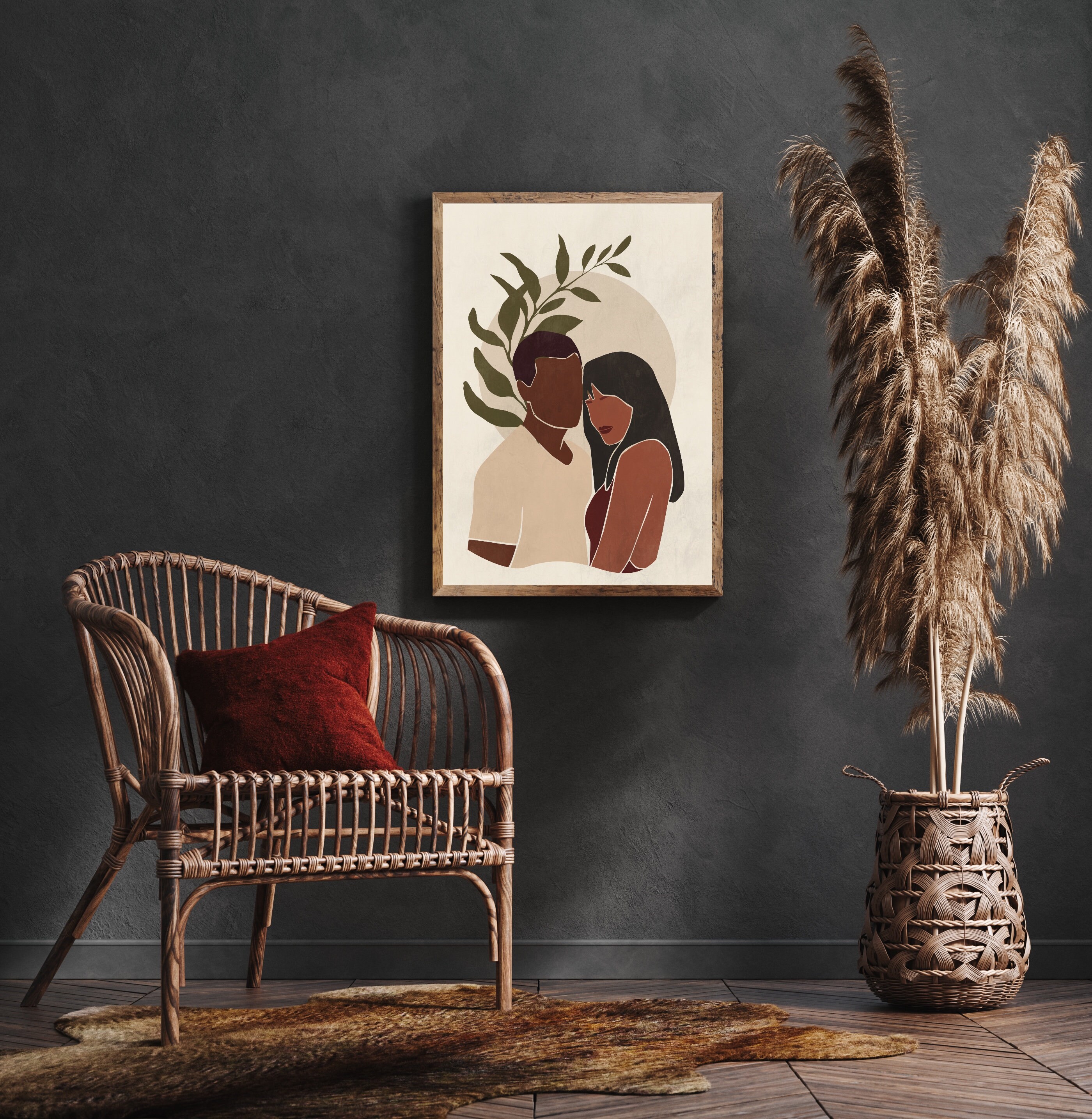 Buy Abstract Romantic Couple Art Prints, Minimalist Boho Botanical ...