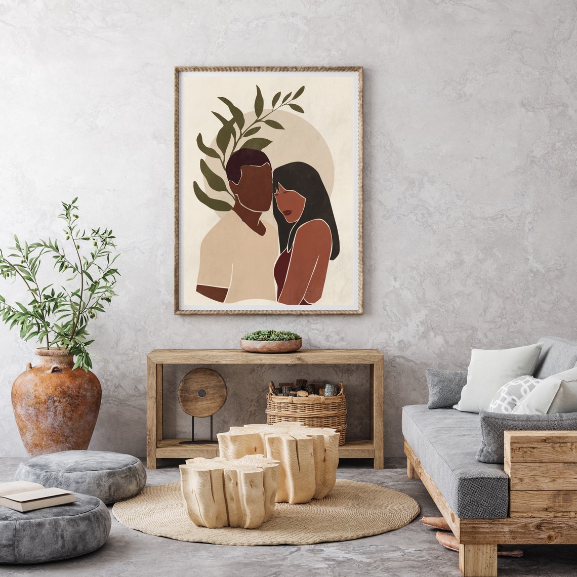 Buy Abstract Romantic Couple Art Prints, Minimalist Boho Botanical ...