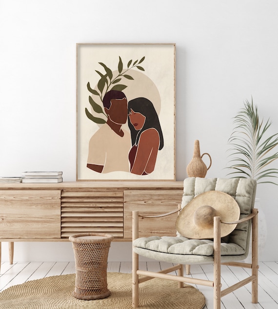 Abstract Romantic Couple Art Prints Minimalist Boho Botanical - Etsy India