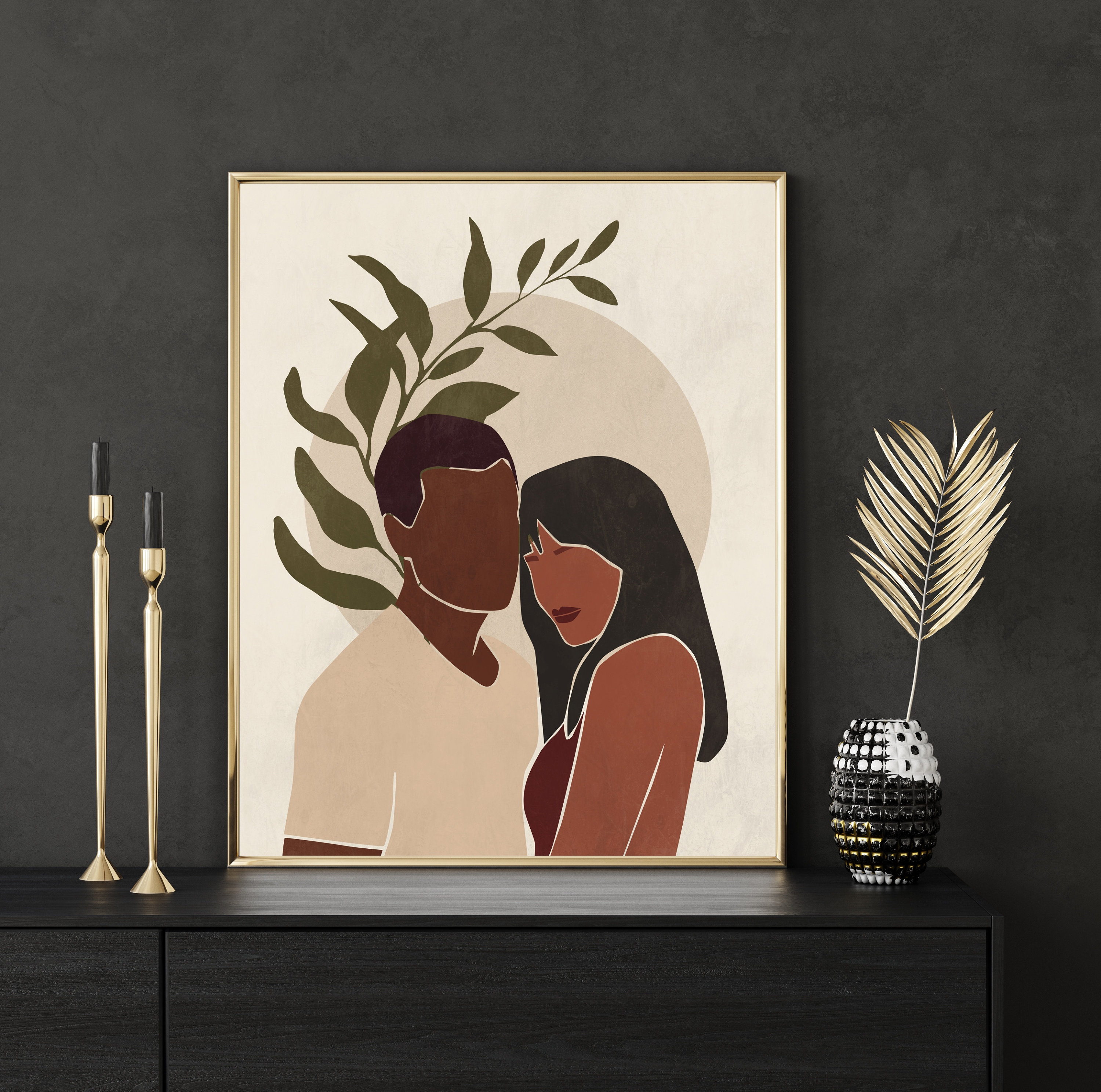 Buy Abstract Romantic Couple Art Prints, Minimalist Boho Botanical ...