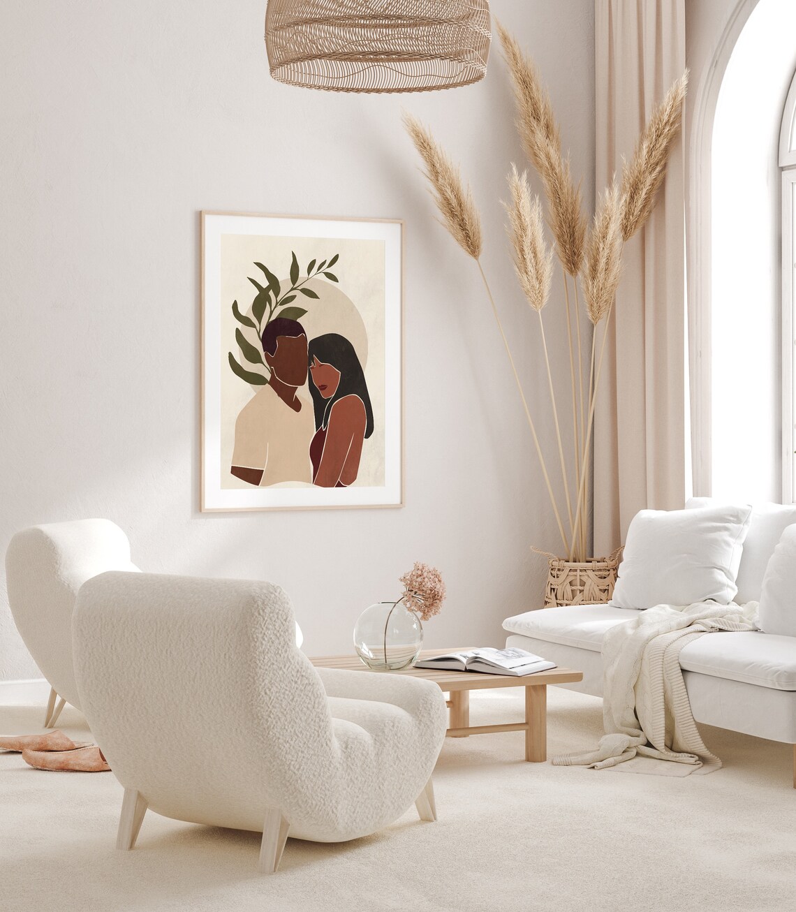 Buy Abstract Romantic Couple Art Prints, Minimalist Boho Botanical ...