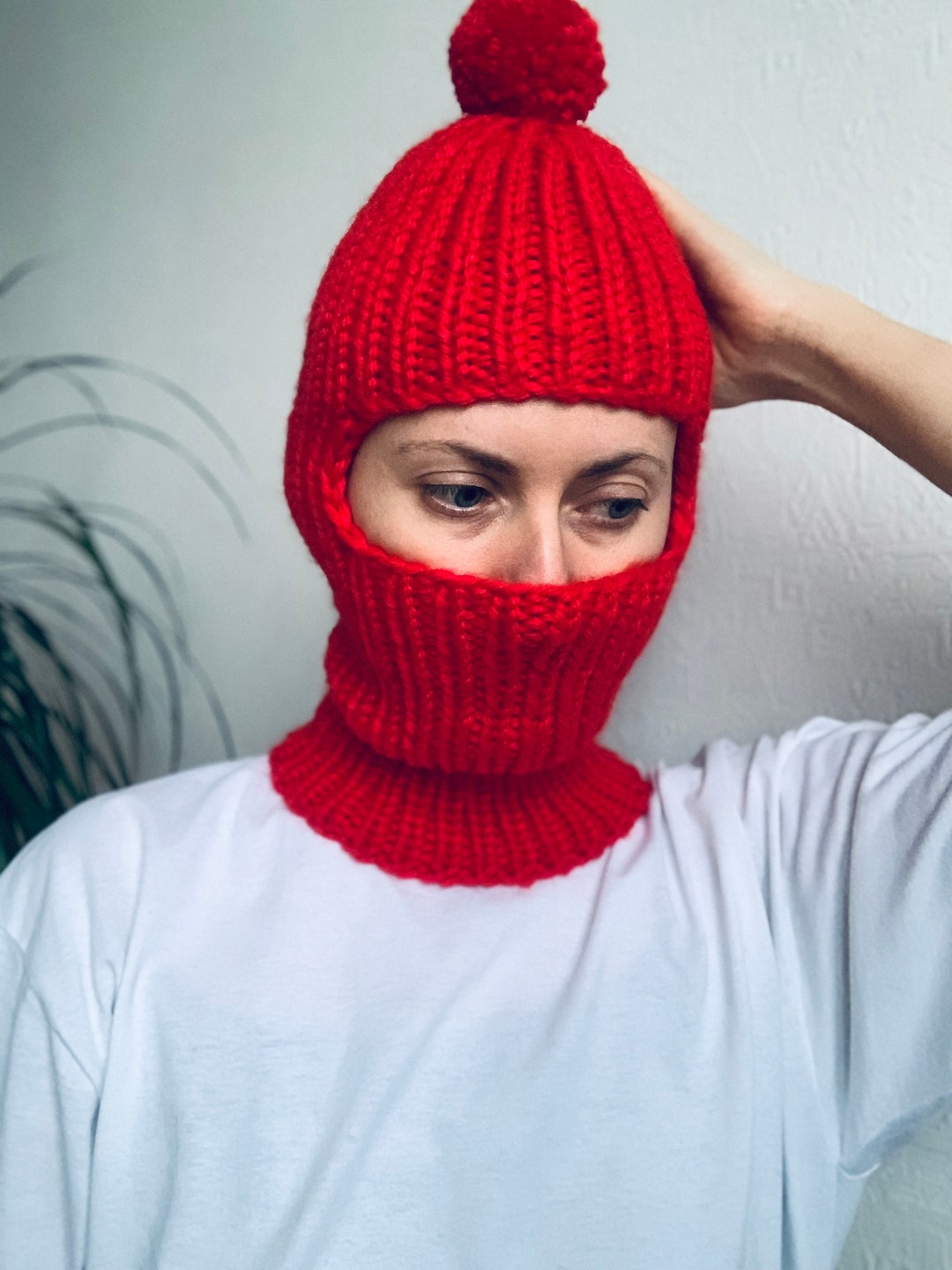 Red Balaclava, Hand Knit Wool Balaclava Helmet Ski Hat, Best Gift for ...