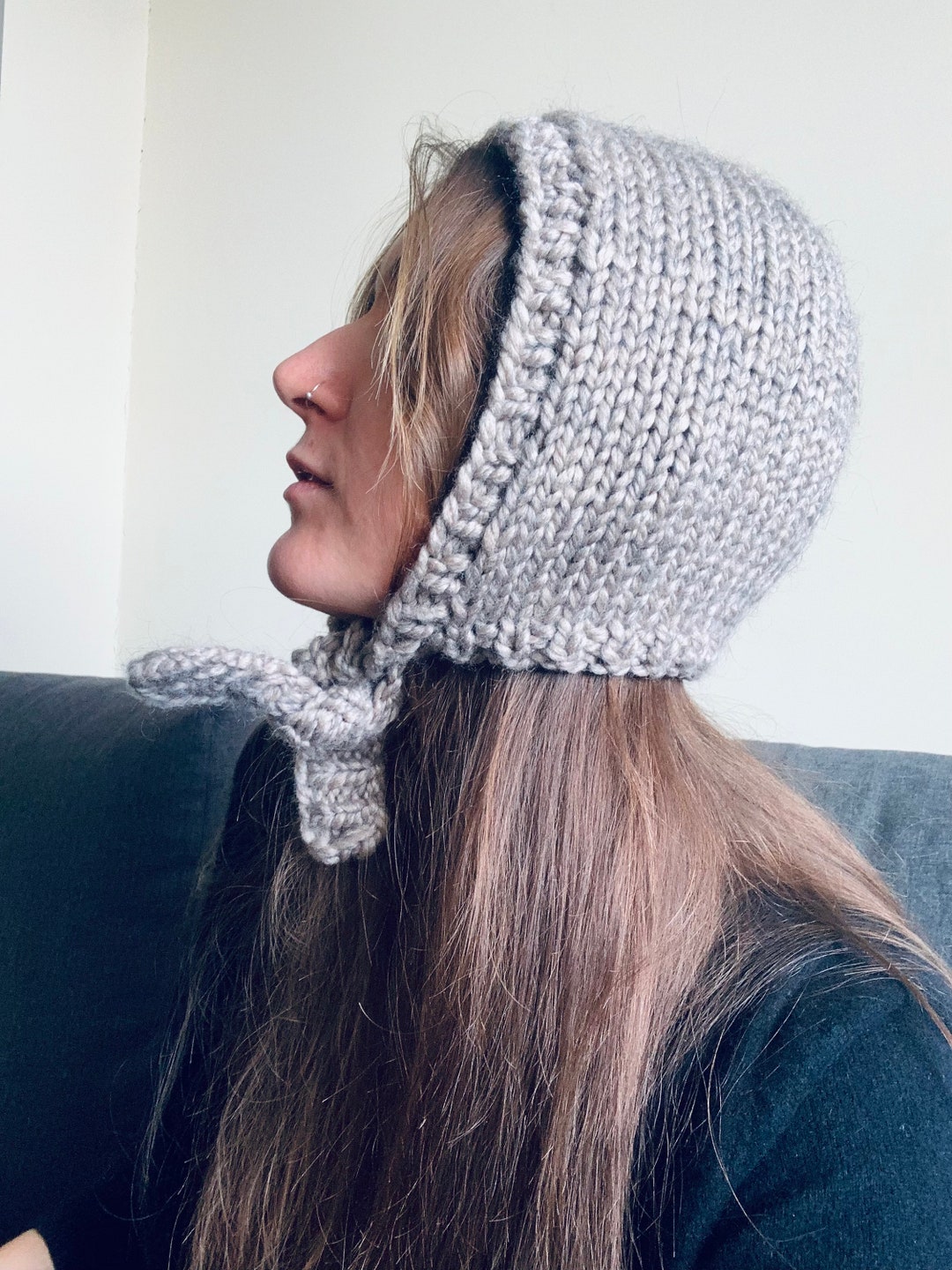 Dark Beige Knitted Bonnet Ladies Adult Bonnet - Etsy