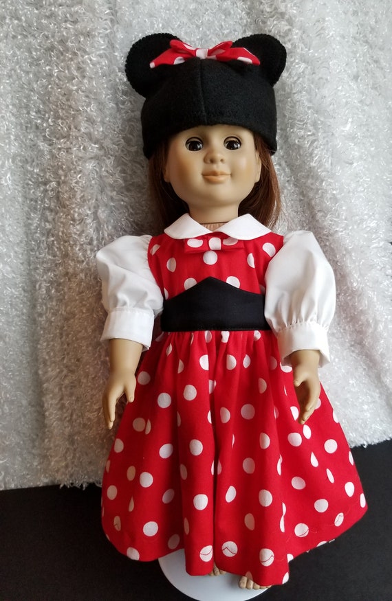 Minnie Mouse Inspired Doll Dress and Mouse Ears Hat fits American Girl and other 18 Inch Dolls