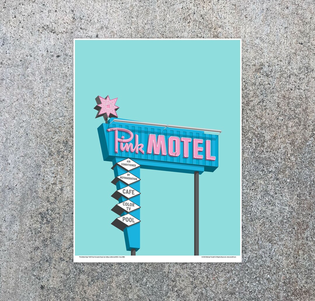 The Pink Hotel Iconic Neon Sign Poster Featured in Many Hollywood ...
