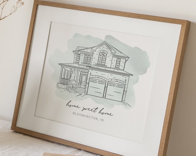 CUSTOM LINE DRAWING, Custom Illustration, Digital Art, Line Art, House ...