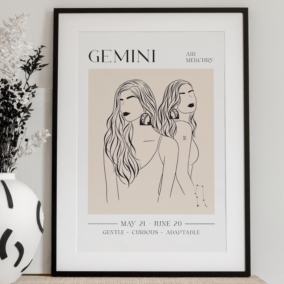 GEMINI POSTER, Gemini Print, Neutral Digital Wall Art, Astrological ...