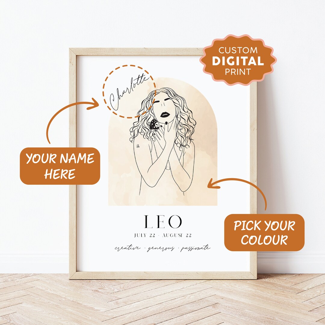 PERSONALISED ZODIAC Sign Poster, Leo Poster, Custom Digital Print ...