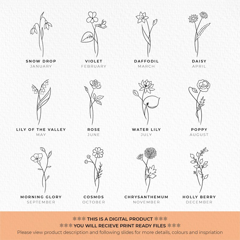 CUSTOM Birth Flower Art Digital Art Personalised Gift Birth - Etsy