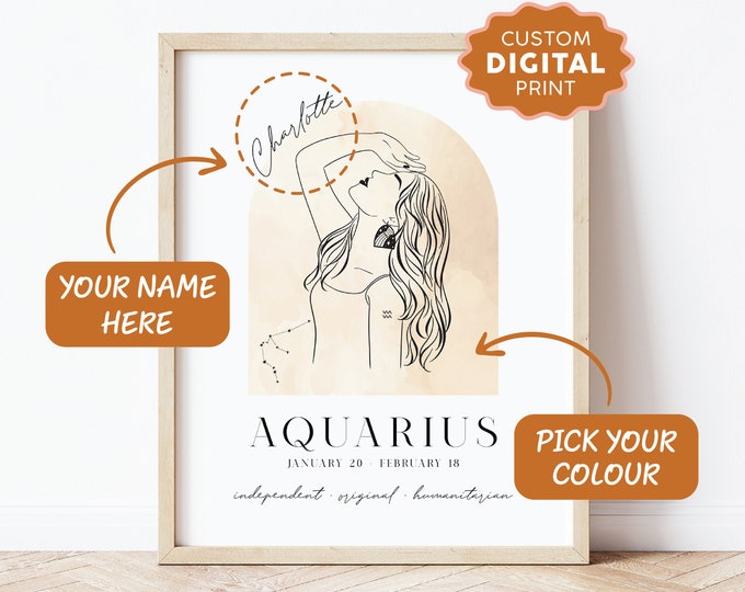 Custom Star Sign Line Art Poster Print Personalised Zodiac Framed Gift ...