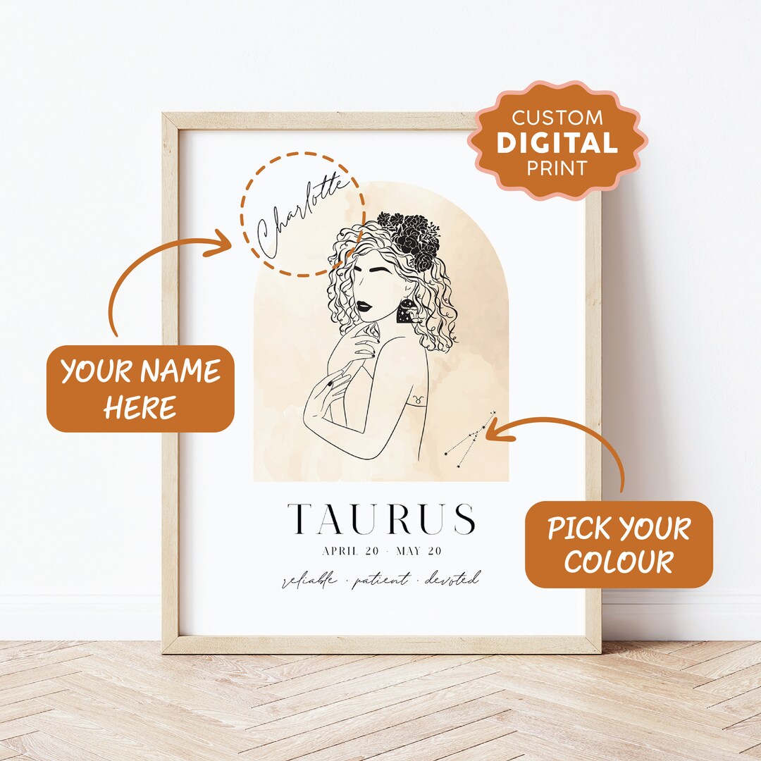 PERSONALISED ZODIAC Sign Poster, Taurus Poster, Custom Digital Print ...