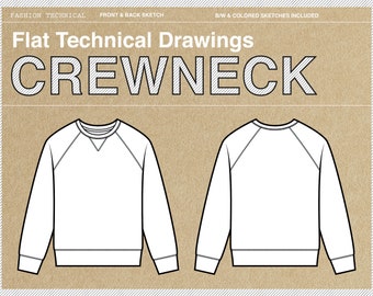 Flat Technical Drawing - Crewneck Sweatshirt Template - Regular Fit - Etsy
