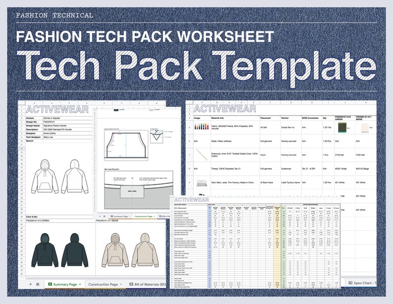 Fashion Tech Pack Template & Measurement Charts - Etsy