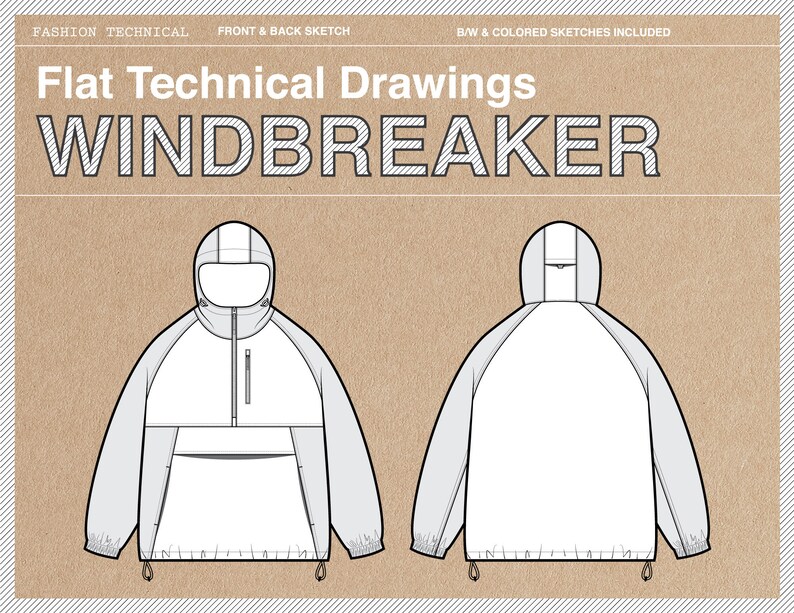 Fashion Technical Drawing Hooded Windbreaker - Etsy